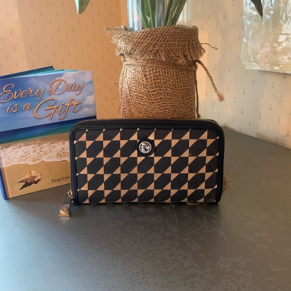 Spartina 449 | Bags | Spartina Zippered Linen Wallet With Leather Trim ...